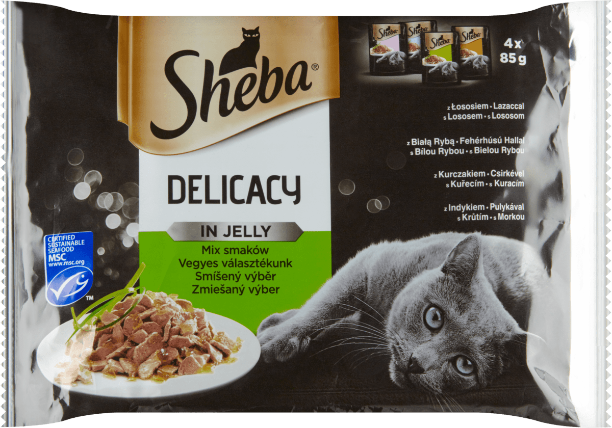 Sheba Delicacy potpuna hrana za odrasle mačke – 4 vrste mesa u želeu, 4 ...