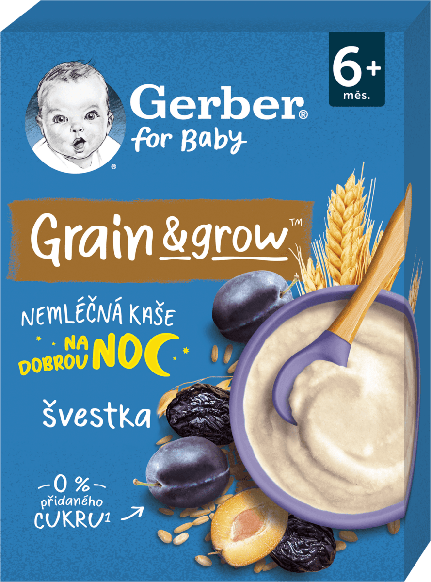 Gerber Grain & Grow nemléčná kaše pšenično-ovesná švestka, 200 g | dm.cz