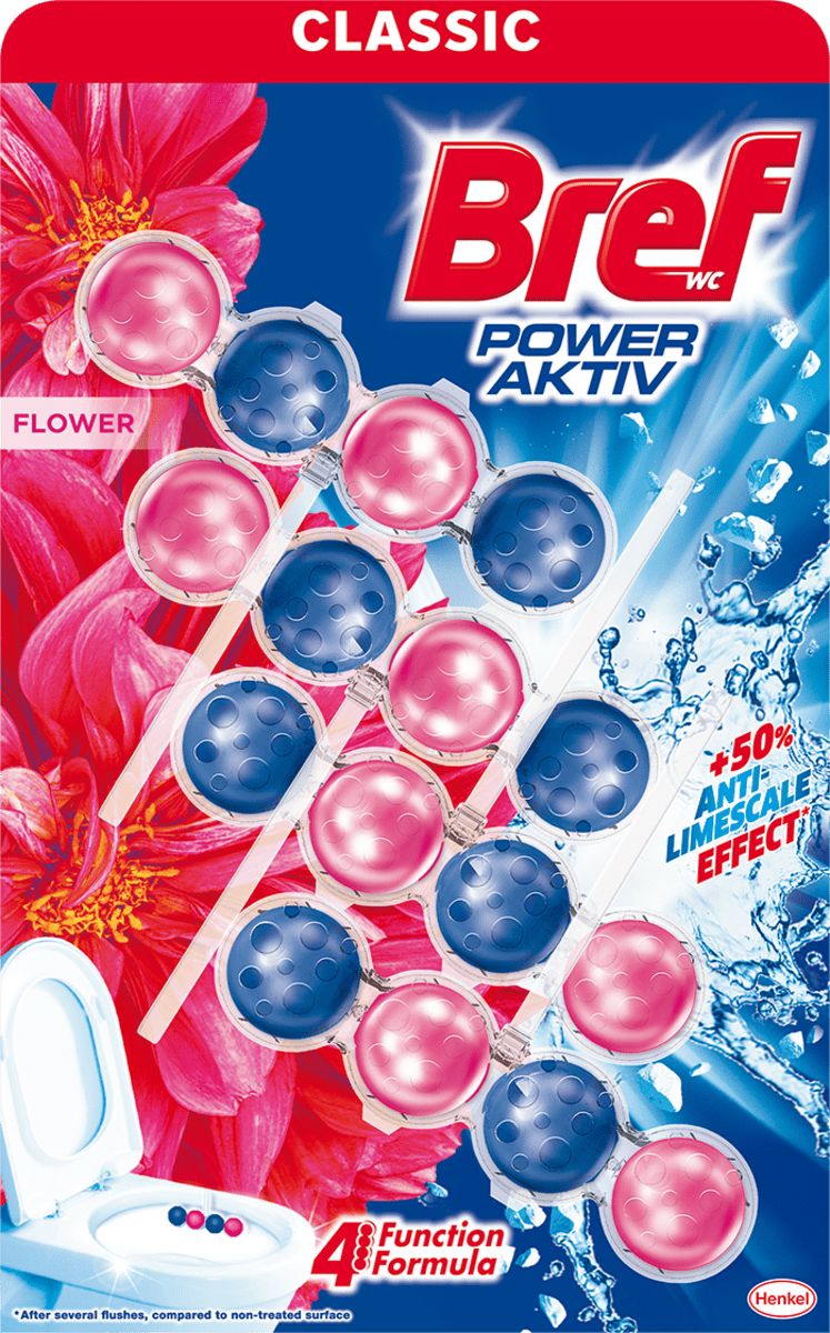 Bref Ароматизатор за тоалетна Power Aktiv Flower, 4X50g, 200 g | dm ...