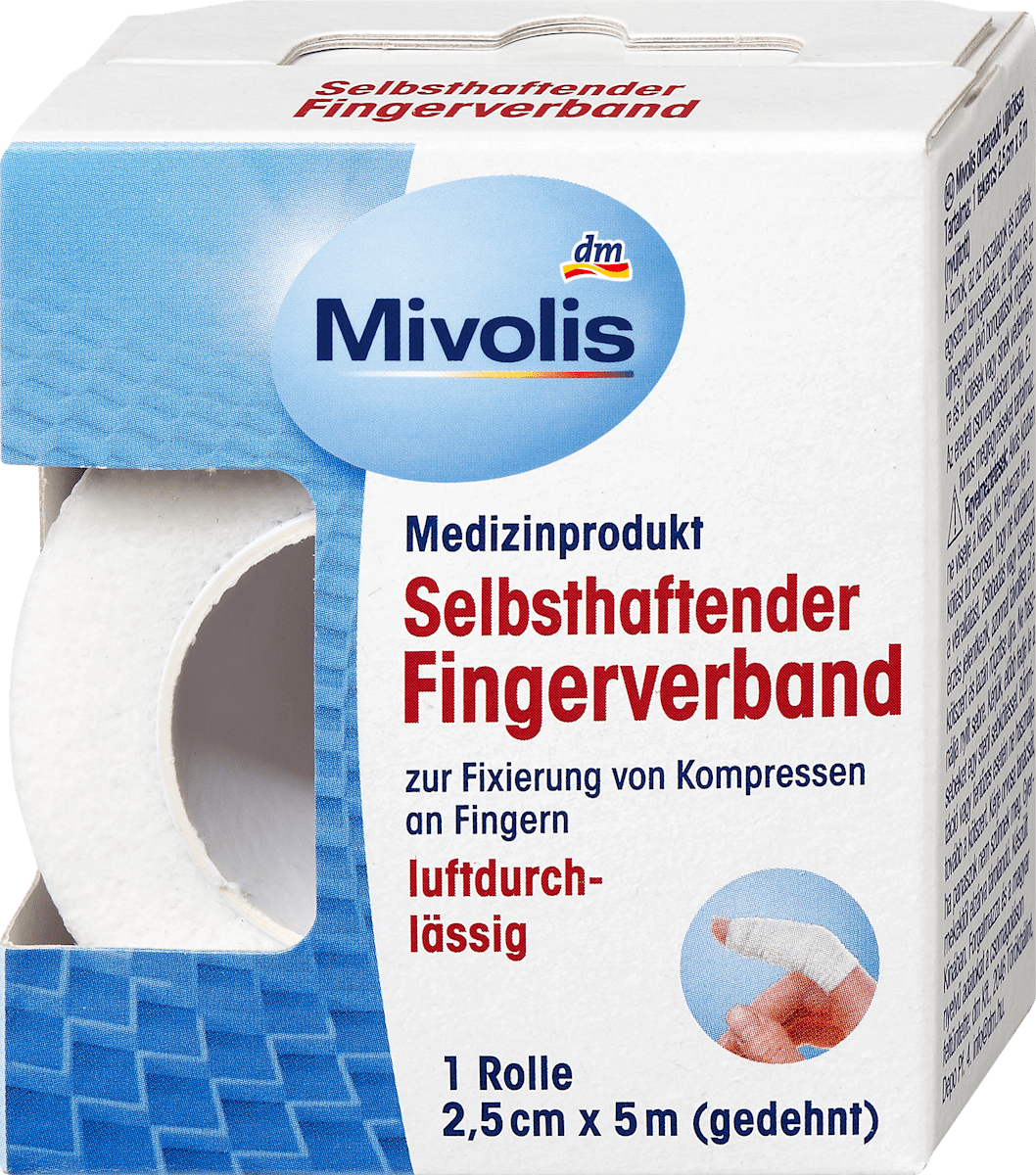 Mivolis Selbsthaftender Fingerverband, 2,5 cm x 5 m (gedehnt), 1 Rolle ...