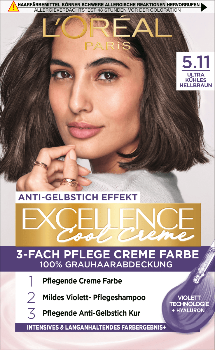 L'ORÉAL PARIS EXCELLENCE CREME Haarfarbe Cool Creme 5.11 Ultra Kühles ...