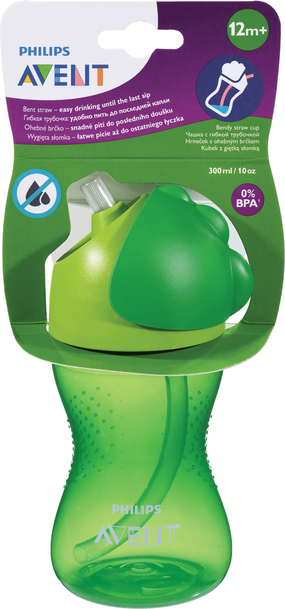 PHILIPS AVENT Detský hrnček s ohybnou slamkou - 12m+, zelený, 1 ks | mojadm.sk