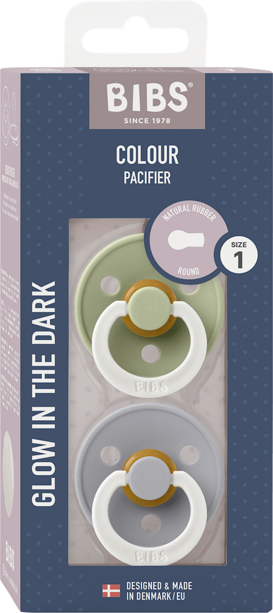 BIBS Schnuller Colour Glow Latex rund, grün/grau, Gr. 1, 0-6 Monate, 2 St dauerhaft günstig ...