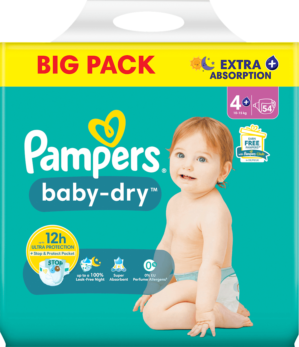 Pampers Windeln Baby Dry Gr.4+ Maxi Plus (10-15kg), Big Pack, 54 St ...