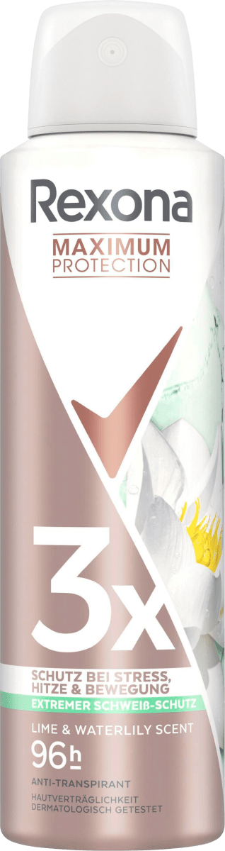 Rexona Antitranspirant Deospray Maximum Protection Lime & Waterlily Scent, 150 ml dauerhaft ...