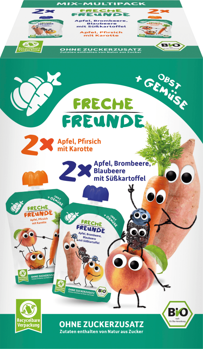 Freche Freunde Quetschie Obst & Gemüse ab 6 Monaten, (4x100 g), 400 g dauerhaft günstig online ...