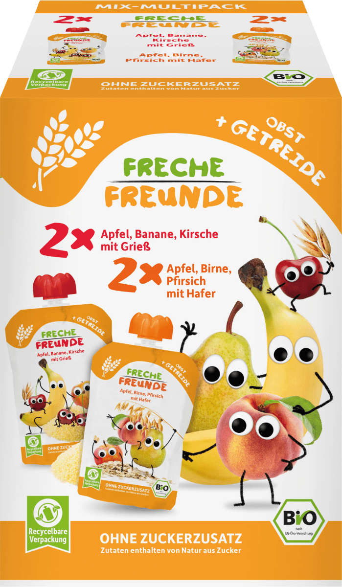 Freche Freunde Quetschie Obst & Getreide, ab 6 Monaten, (4x100 g), 400 g dauerhaft günstig ...