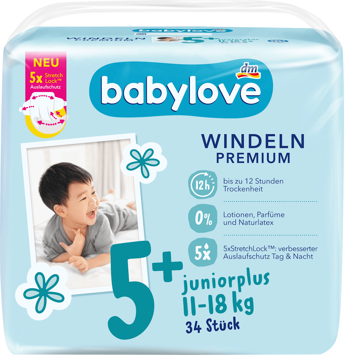 babylove Windeln Premium Gr. 5+, Juniorplus, 11-18 kg, 34 St dauerhaft ...