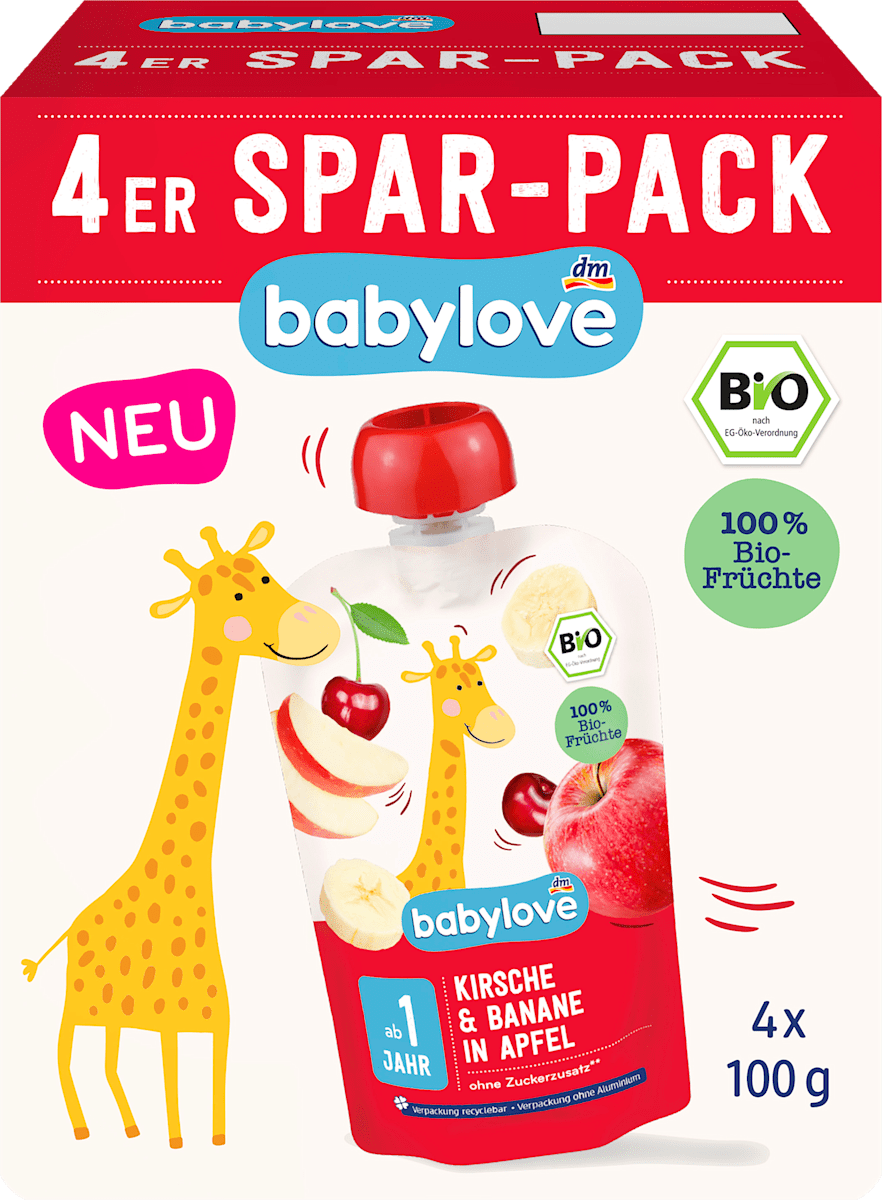 babylove Quetschie Banane & Kirsche in Apfel ab 1 Jahr (4x100 g), 400 g ...