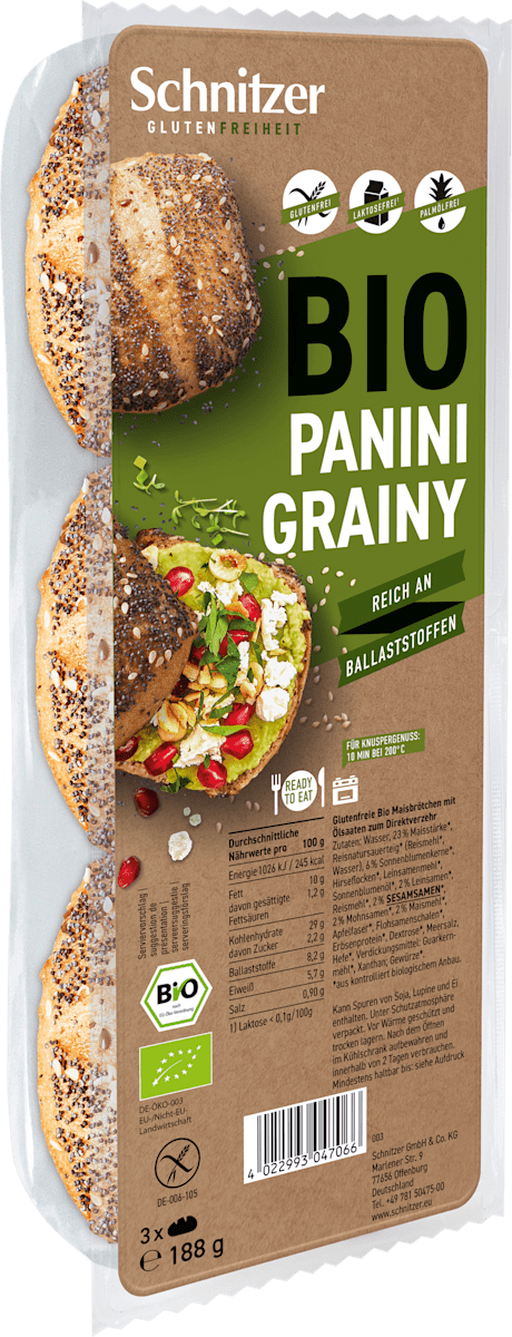 Schnitzer Brötchen Bio Panini Grainy glutenfrei (3 Stück), 188 g | dm.at