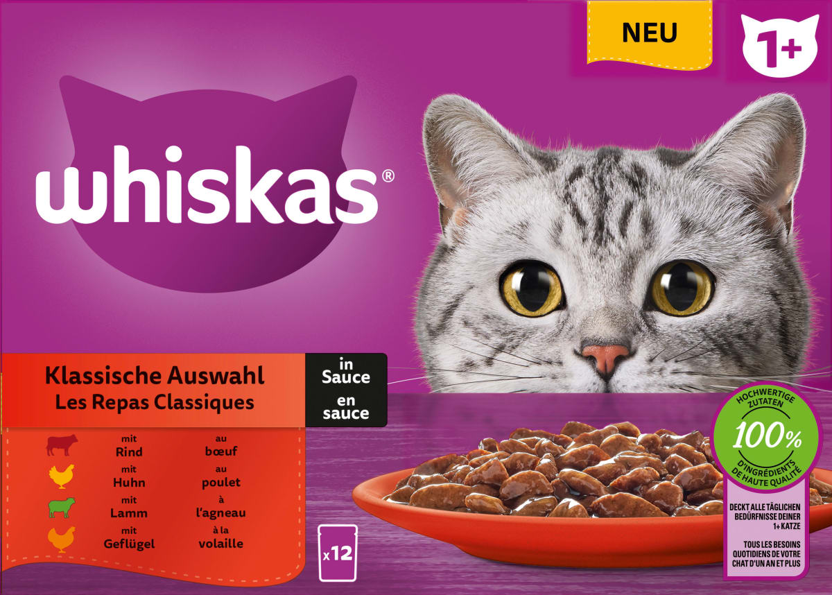Whiskas 1+ Jahre Katzenfutter klassische Auswahl in Sauce, 1,02 kg | dm.at