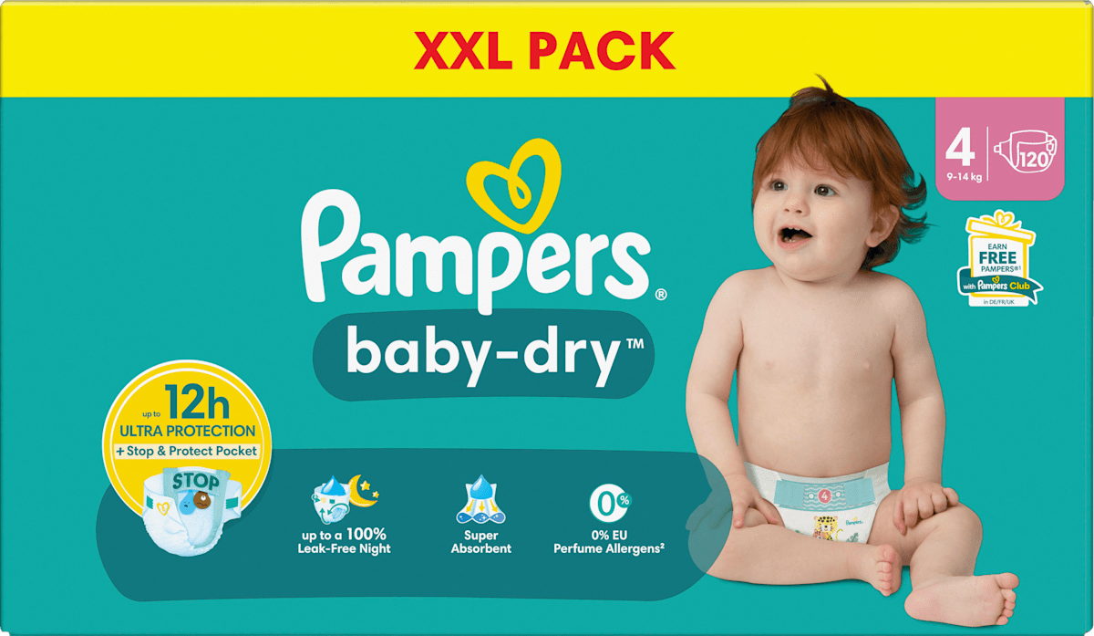 Pampers Windeln Baby Dry Gr.4 Maxi (9-14 kg), XXL-Pack, 120 St dauerhaft günstig online kaufen ...