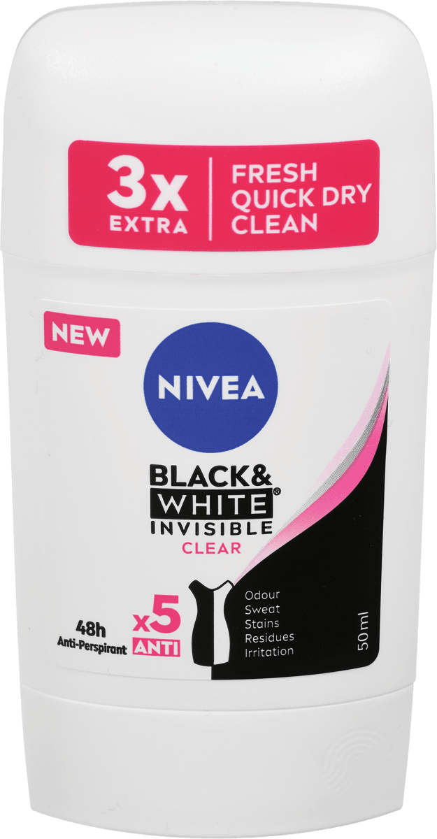 NIVEA Black & White Invisible Clear deo stick, 50 ml | dm-drogeriemarkt.ba