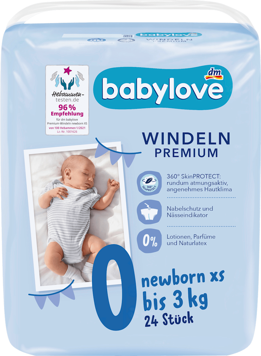 babylove Windeln Premium Gr. 0 Newborn XS (bis 3 kg), 24 St dauerhaft ...