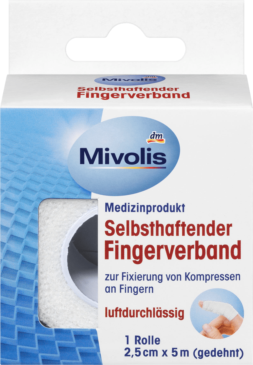 Mivolis Selbsthaftender Fingerverband, 2,5 cm x 5 m (gedehnt), 1 Rolle ...