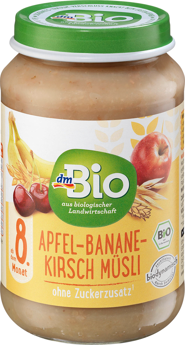 dmBio Frucht & Getreide Apfel, Banane, Kirsche mit Müsli ab dem 8 ...