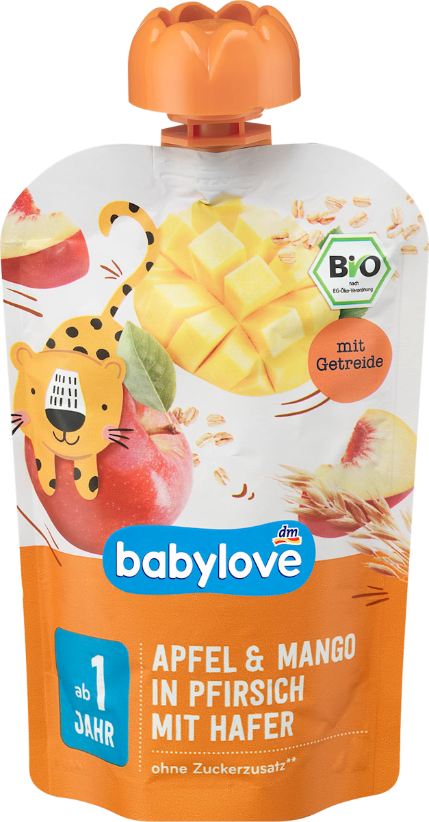 babylove Quetschie Apfel & Mango in Pfirsich mit Hafer ab 1 Jahr, 100 g dauerhaft günstig online ...