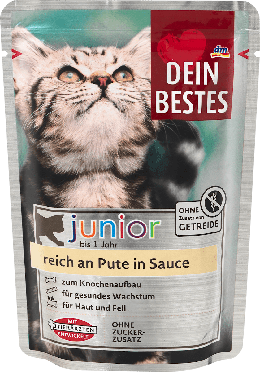 Dein Bestes Nassfutter Katze junior reich an Pute in Sauce, 100 g | dm.at