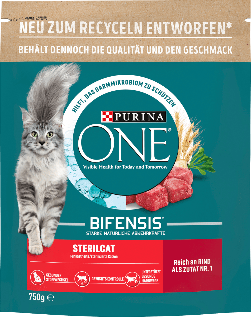 PURINA ONE Trockenfutter Katze Bifensis Sterilcat Reich an Rind, 750 g ...