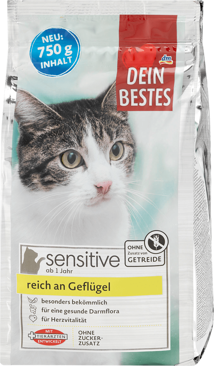 Dein Bestes Trockenfutter Katze sensitive 1+ reich an Geflügel, 750 g ...