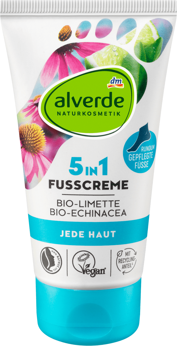 alverde NATURKOSMETIK 5u1 krema za stopala - organska ehinacea i organska limeta, 75 ml | dm.rs