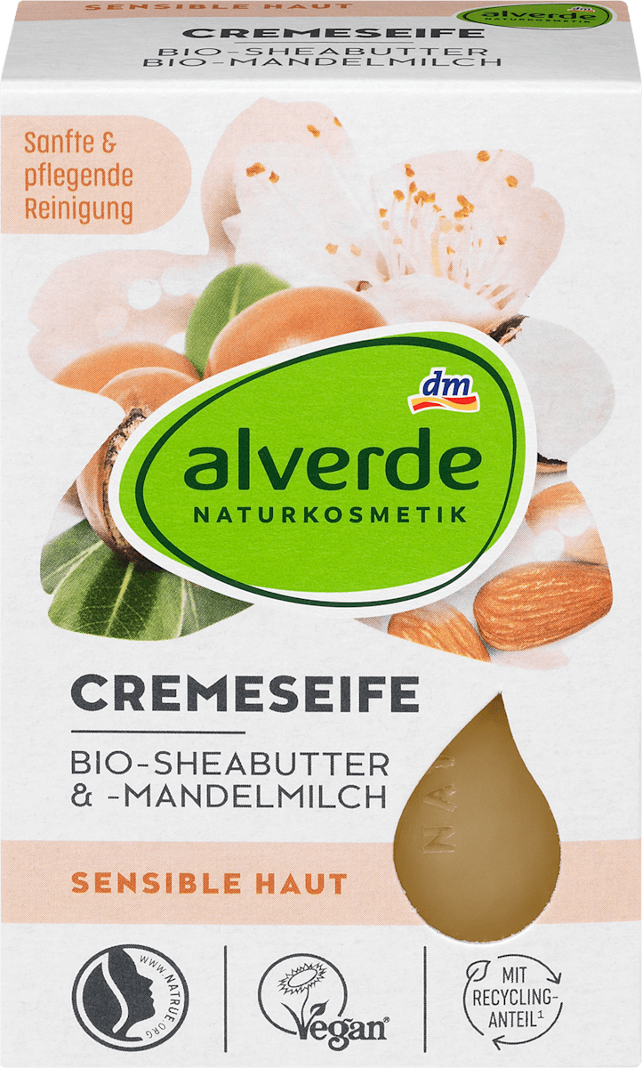 alverde NATURKOSMETIK Seifenstück Cremeseife Sheabutter, Mandelmilch ...