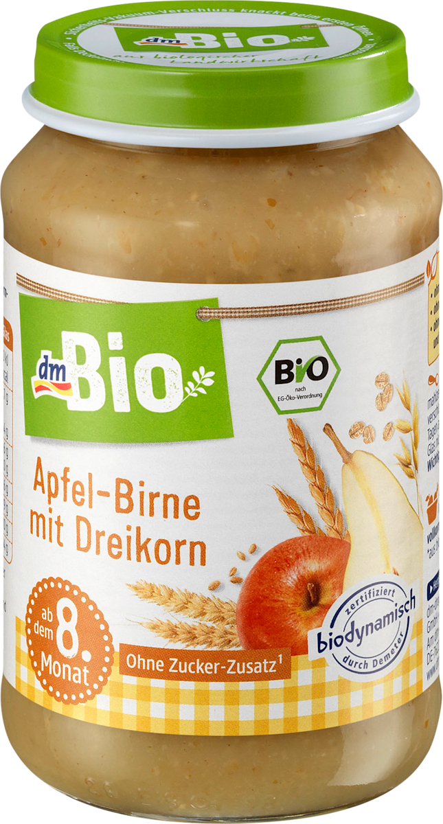 dmBio Apfel-Birne mit Dreikorn ab 8. Monat, Demeter, 190 g dauerhaft ...