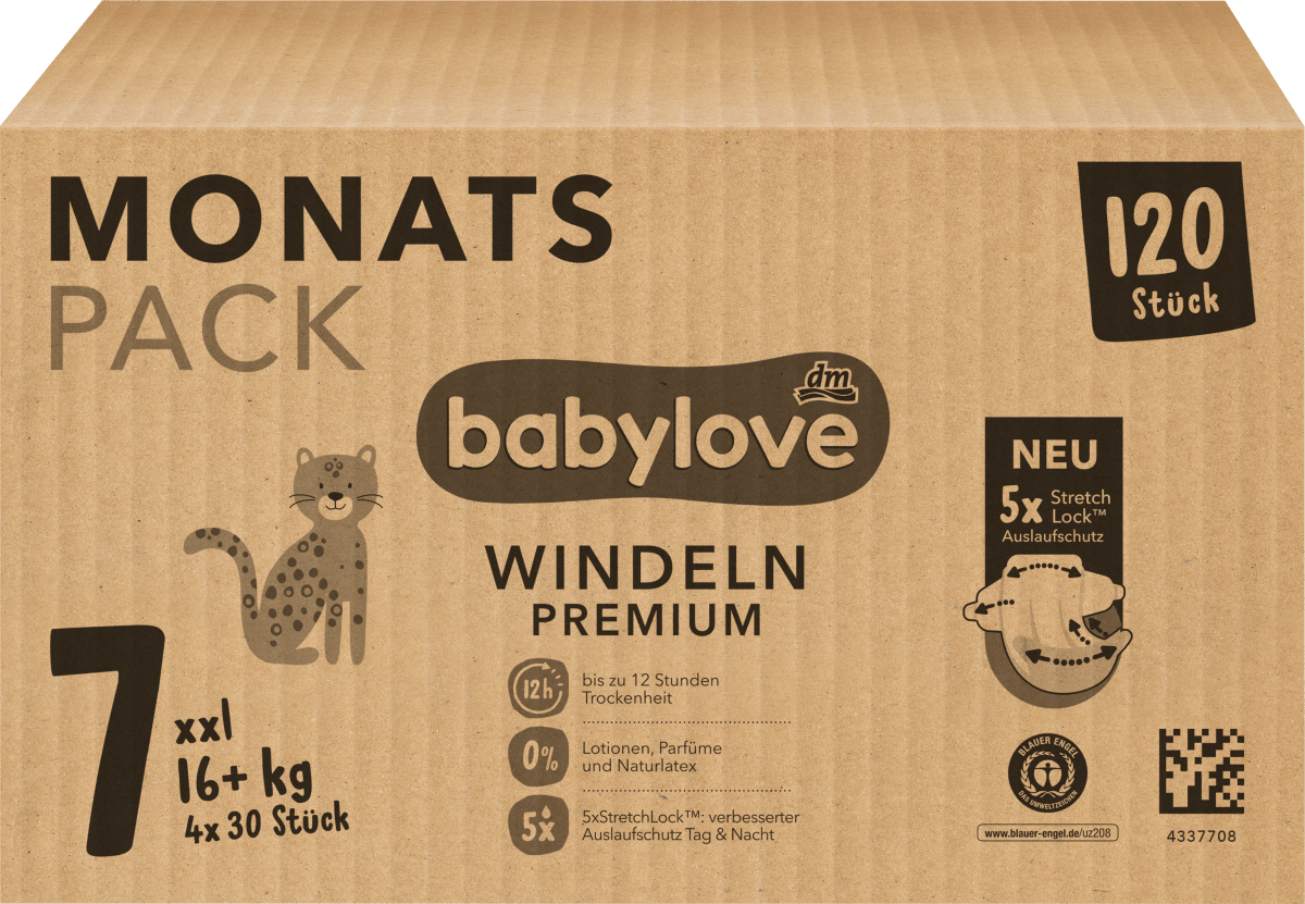 babylove Windeln Premium Gr. 7 XXL (16+ kg) Monatspack, 120 St | dm.at