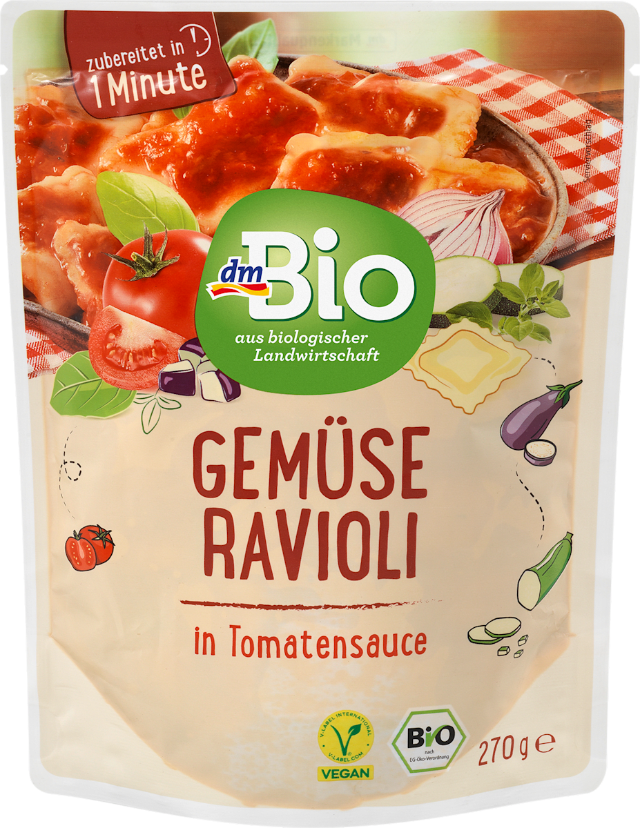 dmBio Bio egytálétel, zöldségekkel töltött olasz ravioli, 270 g | dm.hu