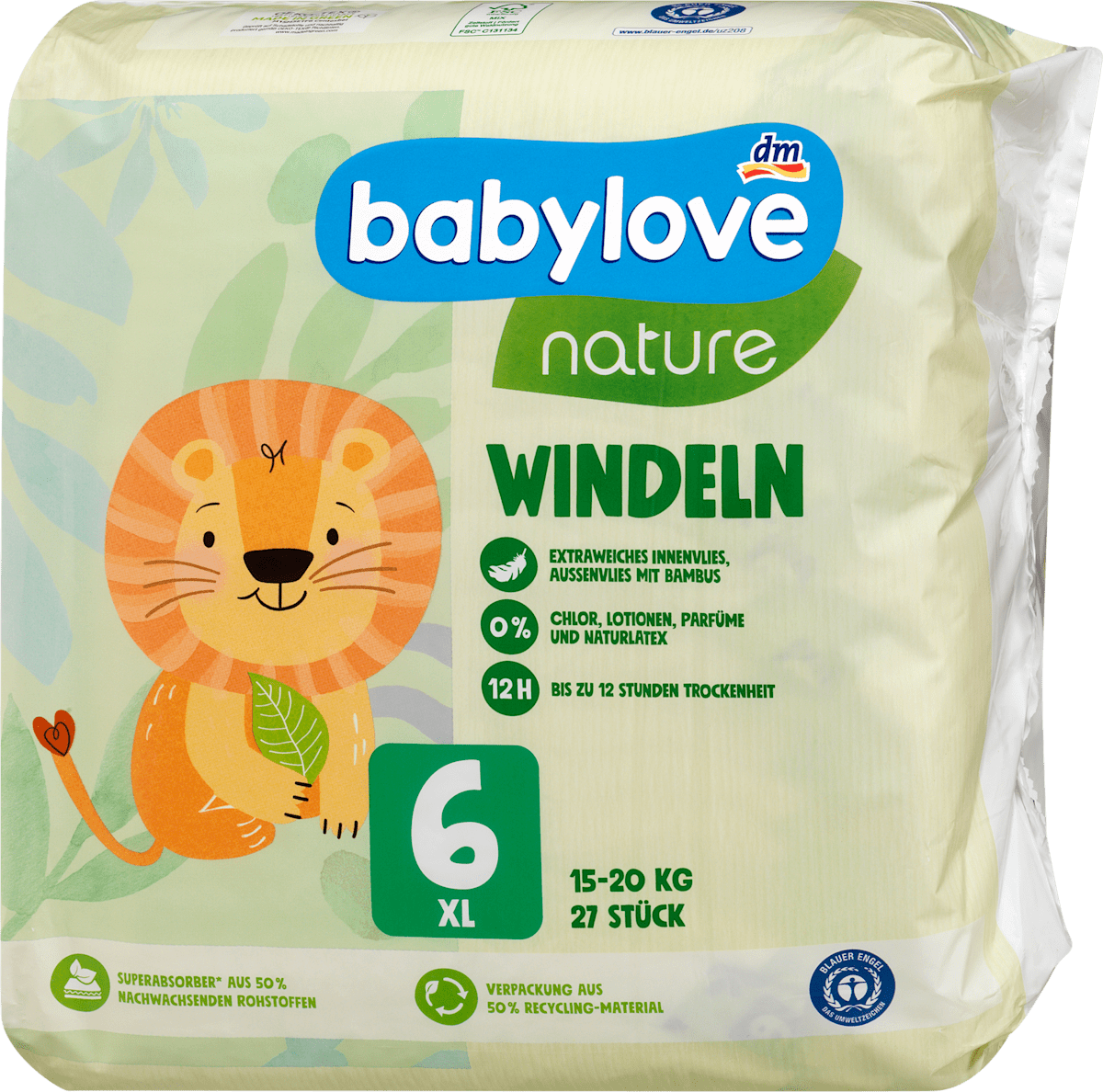 babylove nature Windeln Gr. 6, XL (15-20 kg), 27 St dauerhaft günstig ...