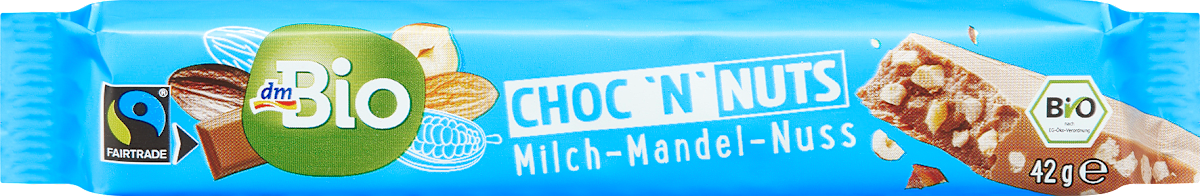 dmBio bio tyčinka mléčná čokoláda & ořechy, 42 g | dm.cz