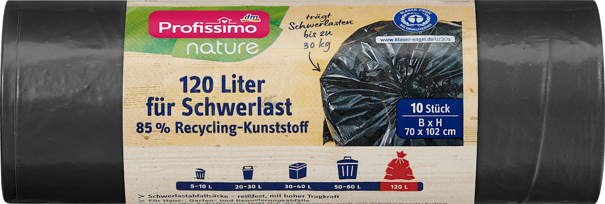 Profissimo Nature recycling szemeteszsák, extra erős, 120 L, 10 db | dm.hu
