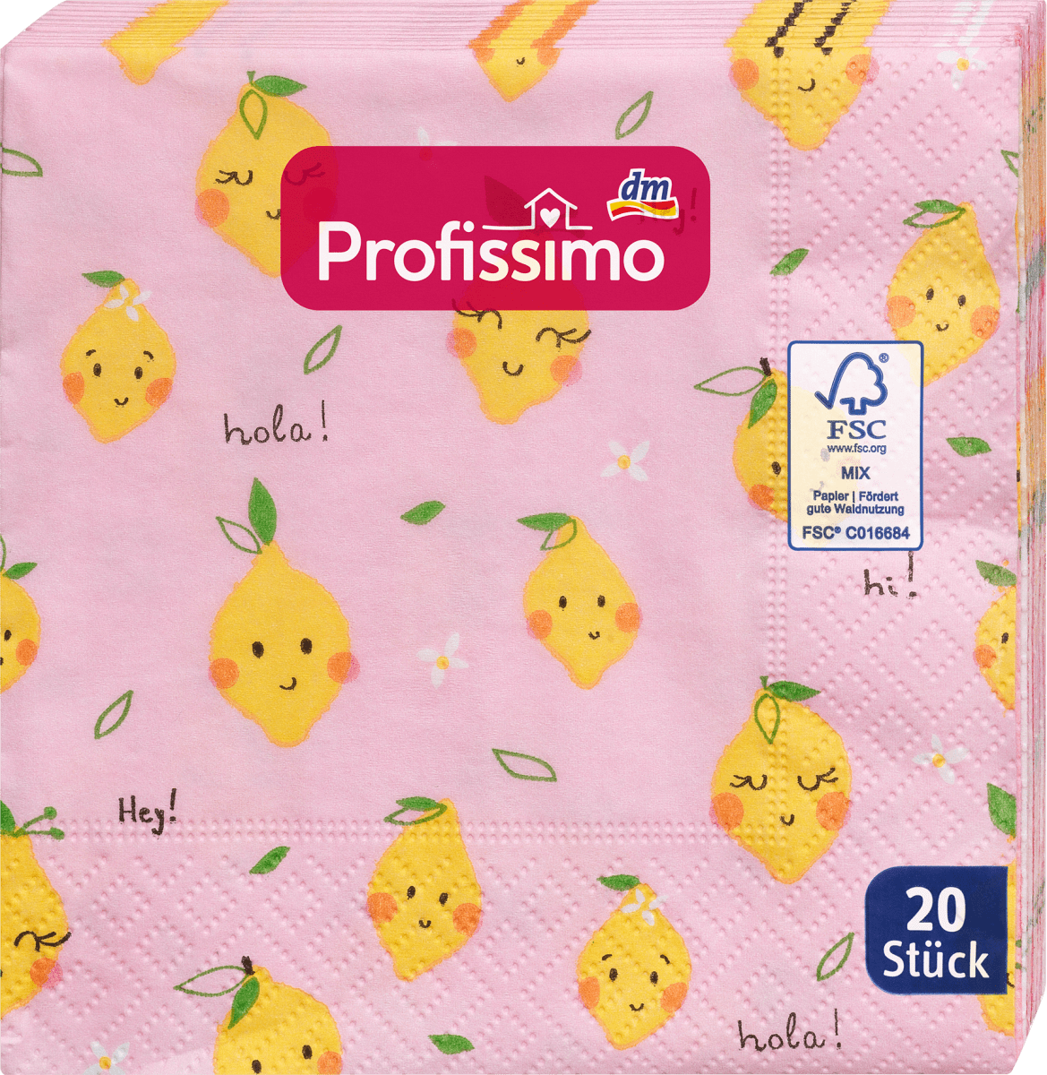 Profissimo Serviete z motivom limon, roza, 20 kos | dm.si