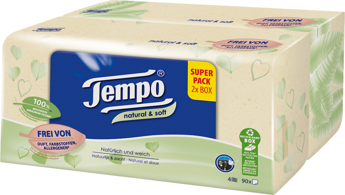 Tempo Taschentücher Box Duo Natural&Soft 4-lagig, 2 St | dm.at