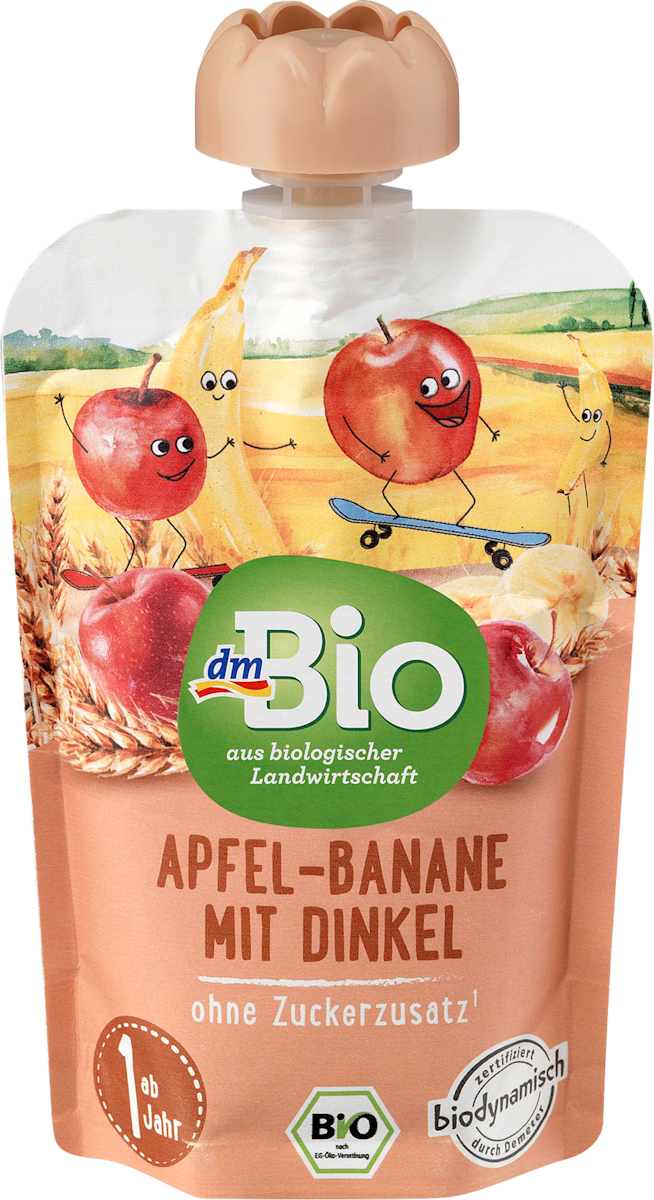 dmBio Bio sadna kašica iz jabolk in banan s polnozrnato piro, 12m+, 100 ...