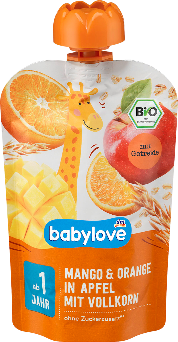 babylove Quetschie Mango und Orange in Apfel mit Vollkorn ab 1 Jahr ...