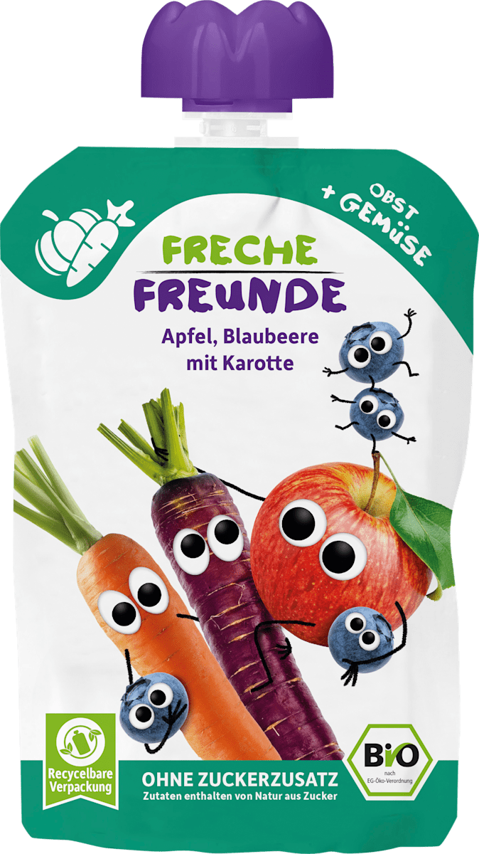 Freche Freunde Quetschie Apfel, Blaubeere mit Karotte ab 6 Monaten, 100 ...