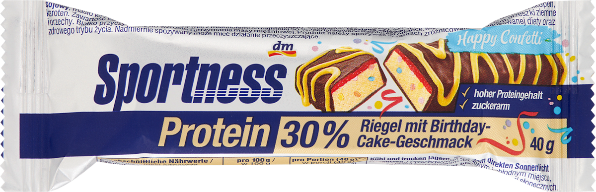 Sportness Proteinriegel 30%, Birthday Cake Geschmack, 40 g dauerhaft ...
