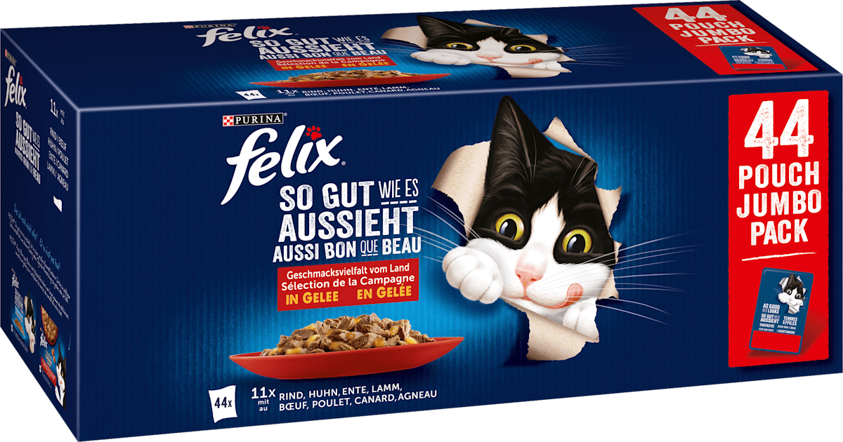 Felix Nassfutter Katze, Geschmacksvielfalt vom Land mit Rind, Huhn ...