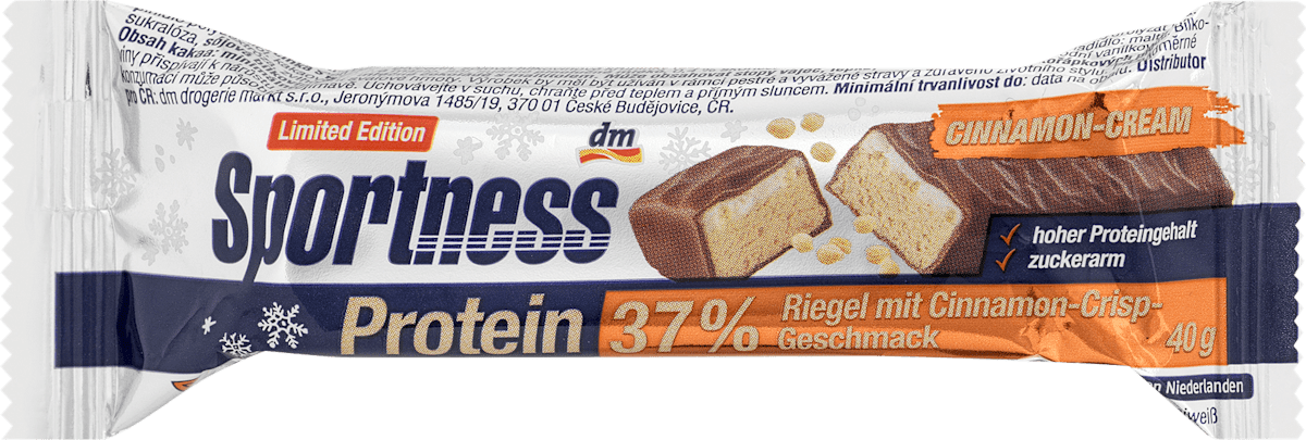 Sportness Proteinriegel 37%, Cinnamon Crisp Geschmack, 40 g dauerhaft ...