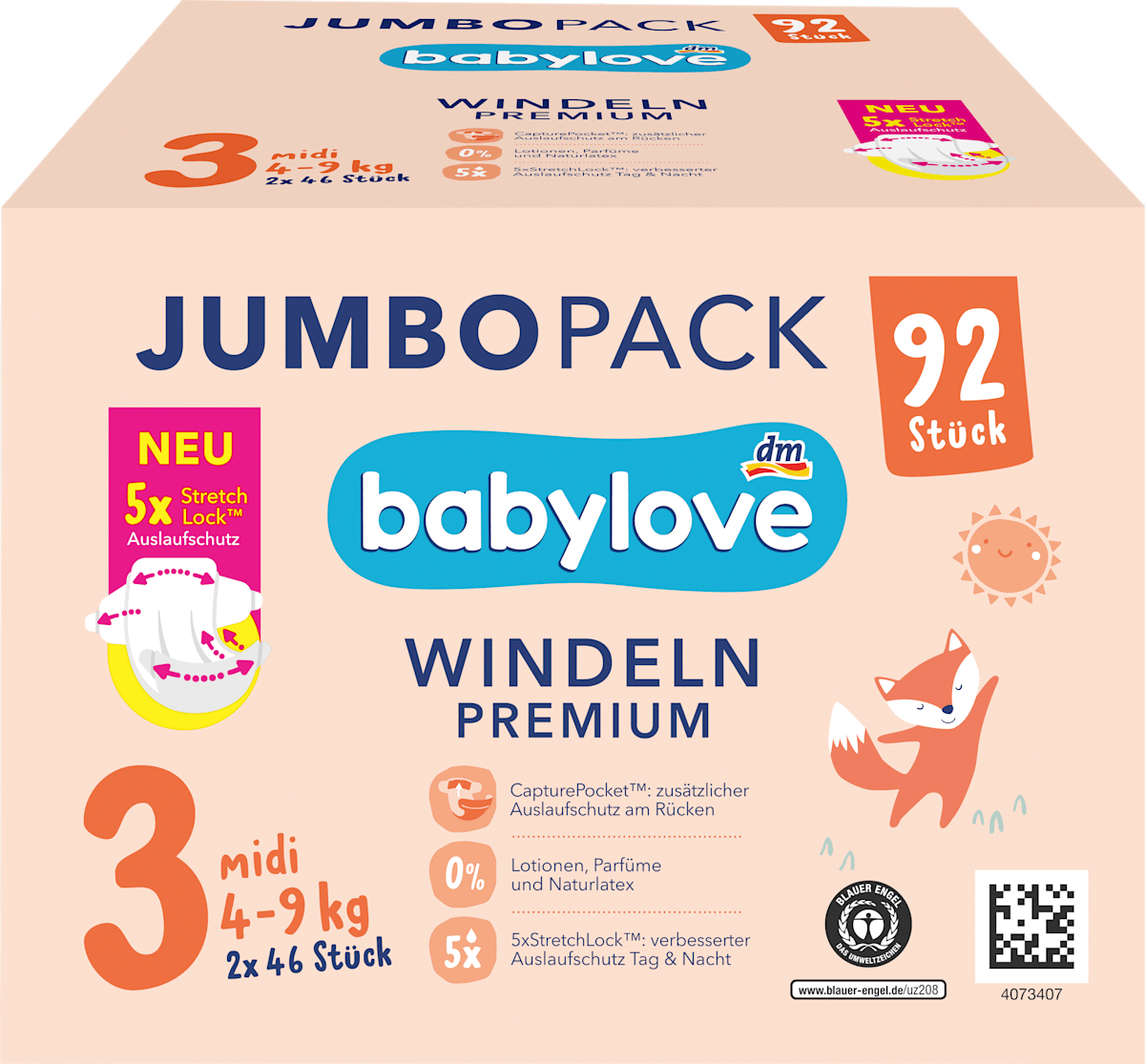 babylove Windeln Gr. 3 Midi (4-9 kg), Jumbopack, 92 St dauerhaft ...