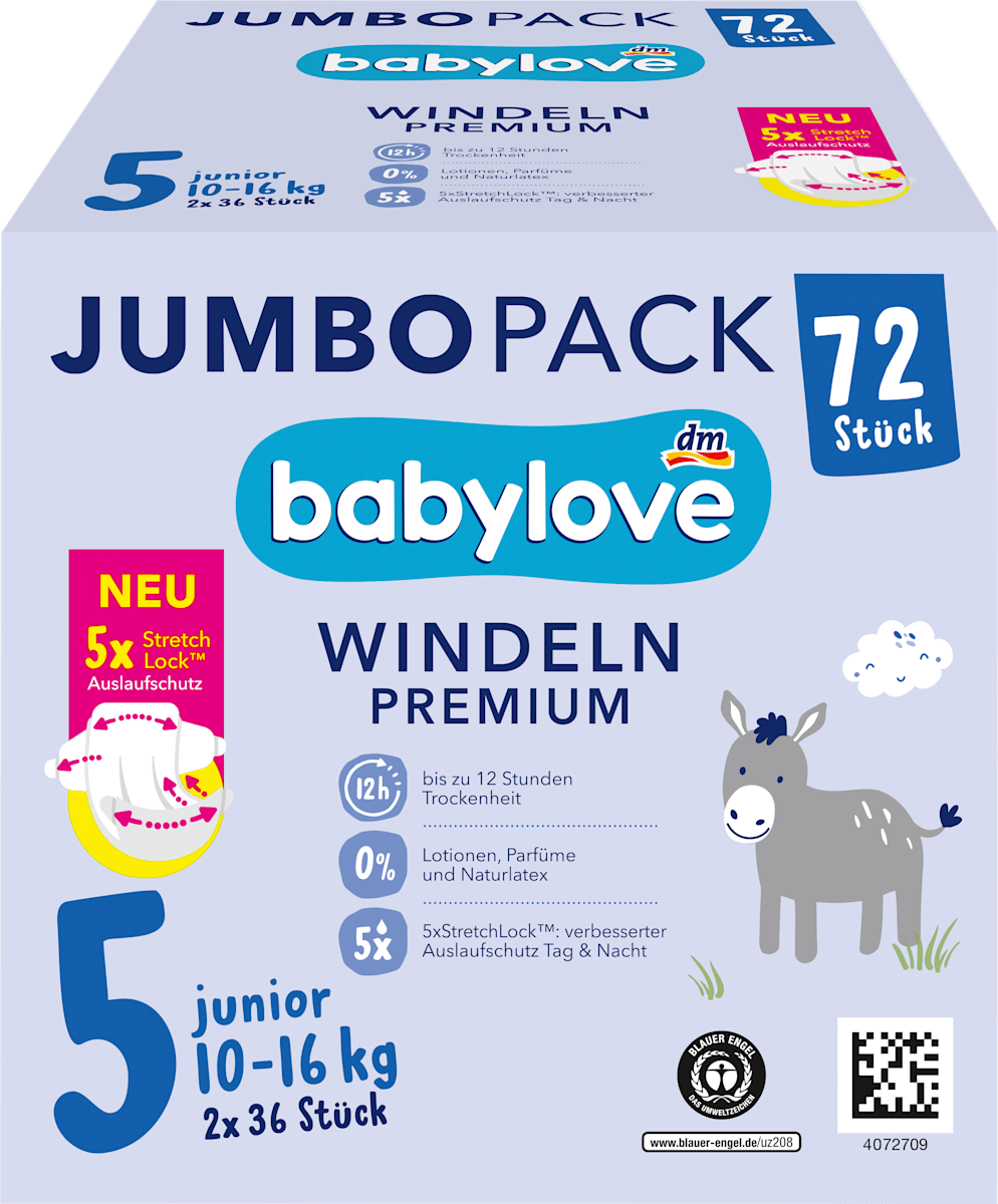 babylove JUMBOPACK Premium pelene junior veličina 5 (10-16 kg), 2x36kom ...