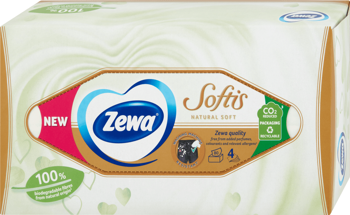 Zewa Softis Natural Soft papirne maramice u kutiji, 4-slojne, 80 kom ...