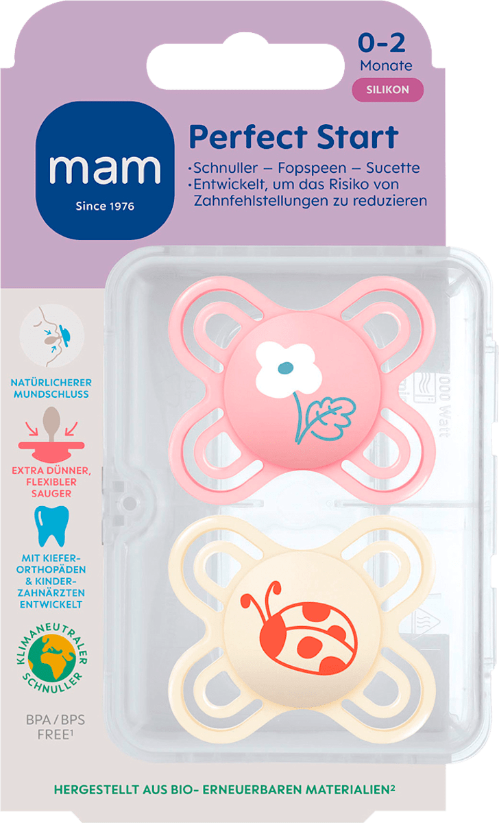 MAM Schnuller Perfect Start Silikon, pink/creme, 0-2 Monate, 2 St ...