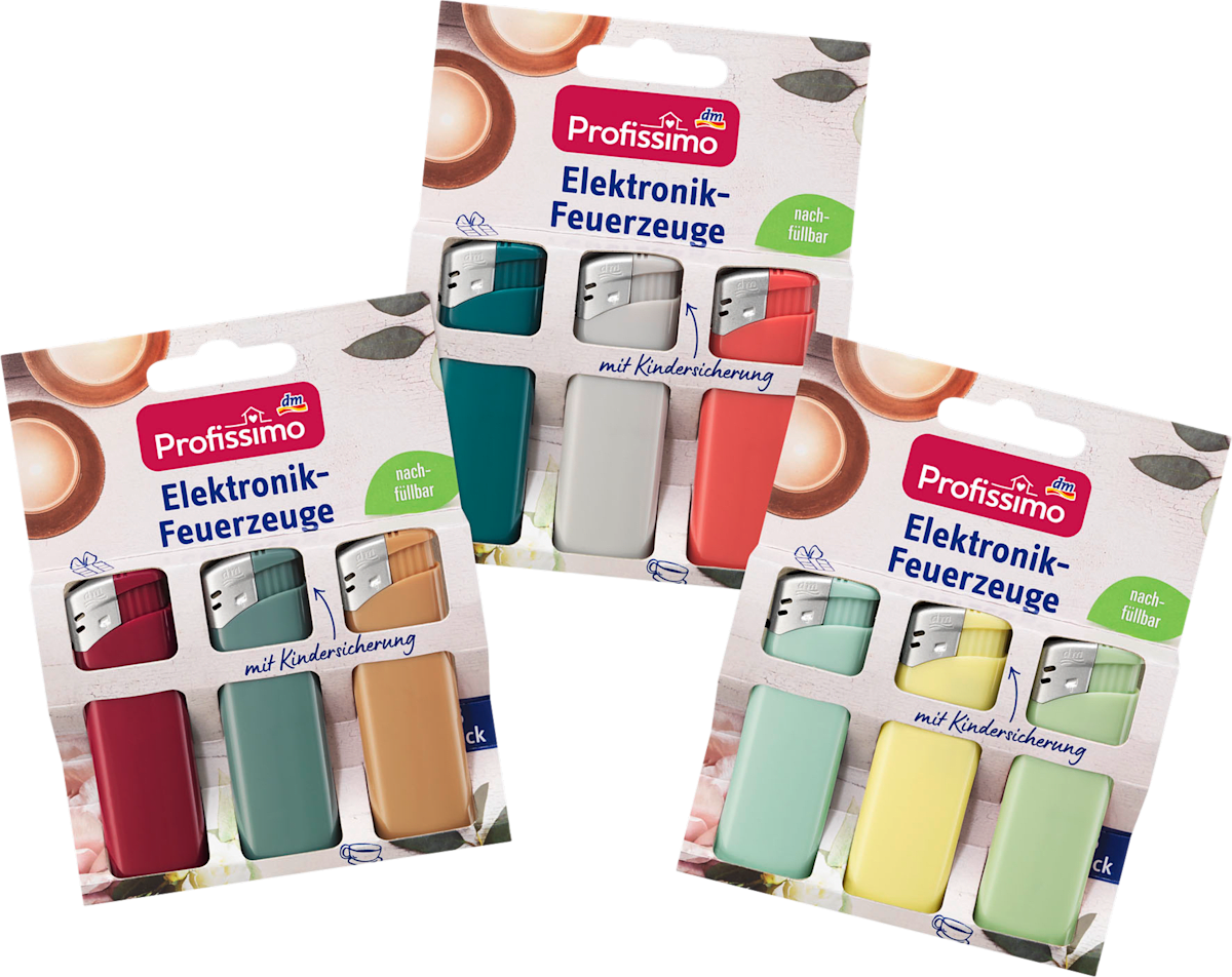 Profissimo Accendini elettronici assort., 3 pz | dm Italia
