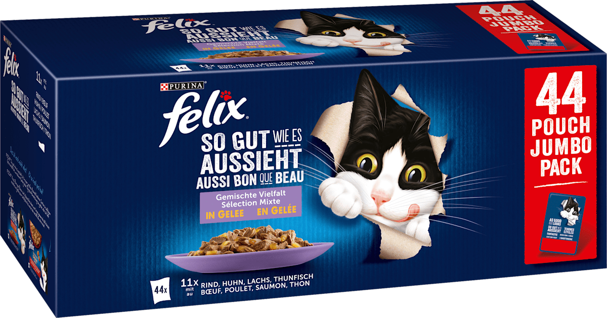 Felix Nassfutter Katze So gut wie es aussieht Gemischte Vielfalt in Gelee Jumbo Pack, 3,74 kg ...
