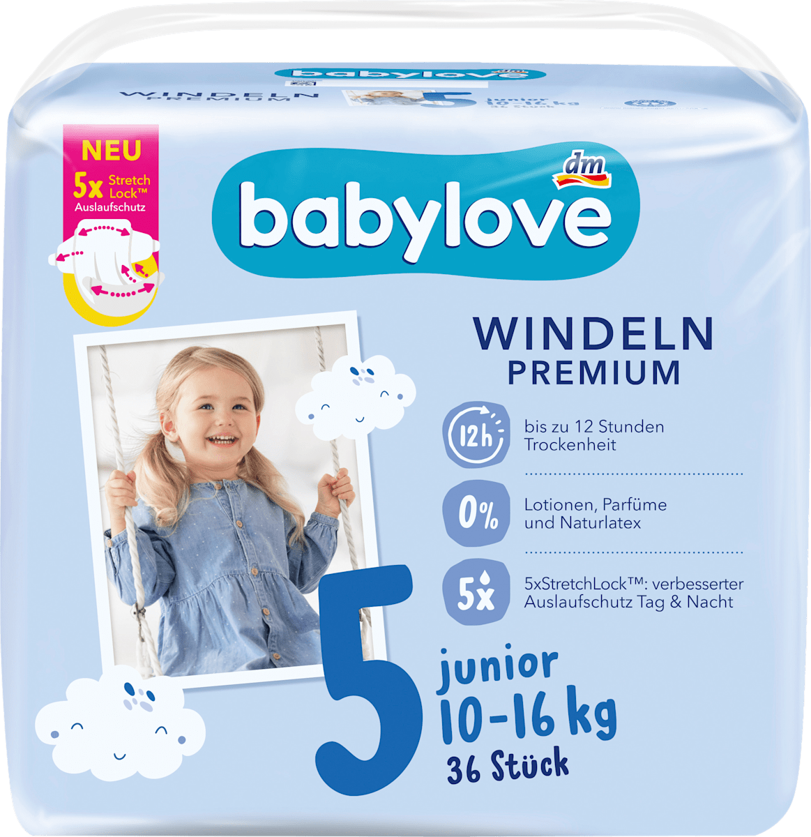 babylove PREMIUM pelene junior, veličina 5 (10-16 kg), 36 kom | dm.rs