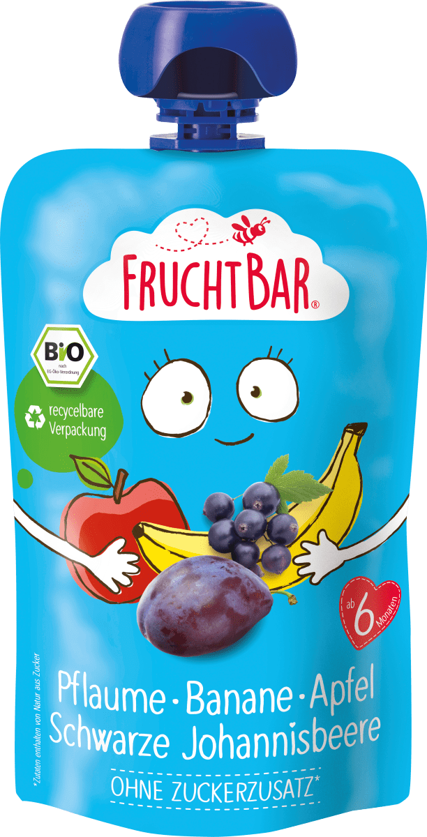 FruchtBar Quetschie Bio Pflaume, Banane, Apfel, schwarze Johannisbeere ...