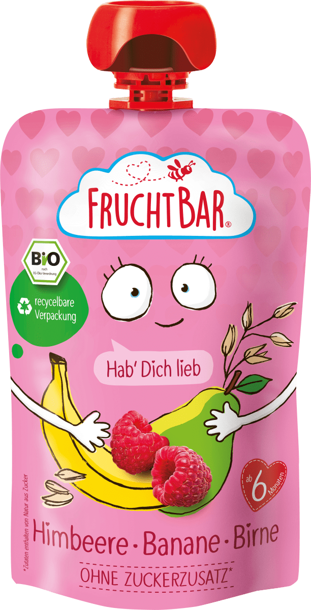 FruchtBar Quetschie Bio Hab dich lieb Himbeere Banane Birne ab 6 ...