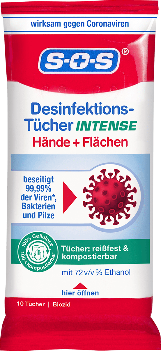 SOS Desinfektionstücher Intense Hand & Fläche Reisegröße, 10 St ...
